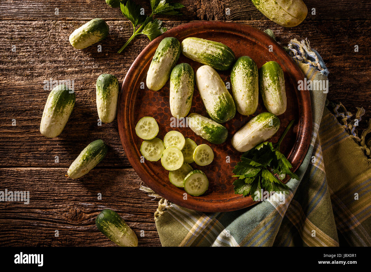 Top view fresh cucumber, slices and whole cucumbers Stock Photo - Alamy