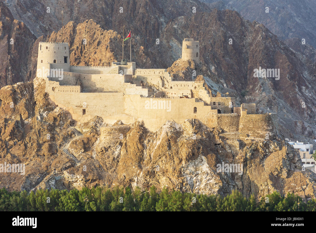 The Muttrah Fort in early morning light, seen from the port of Muscat ...
