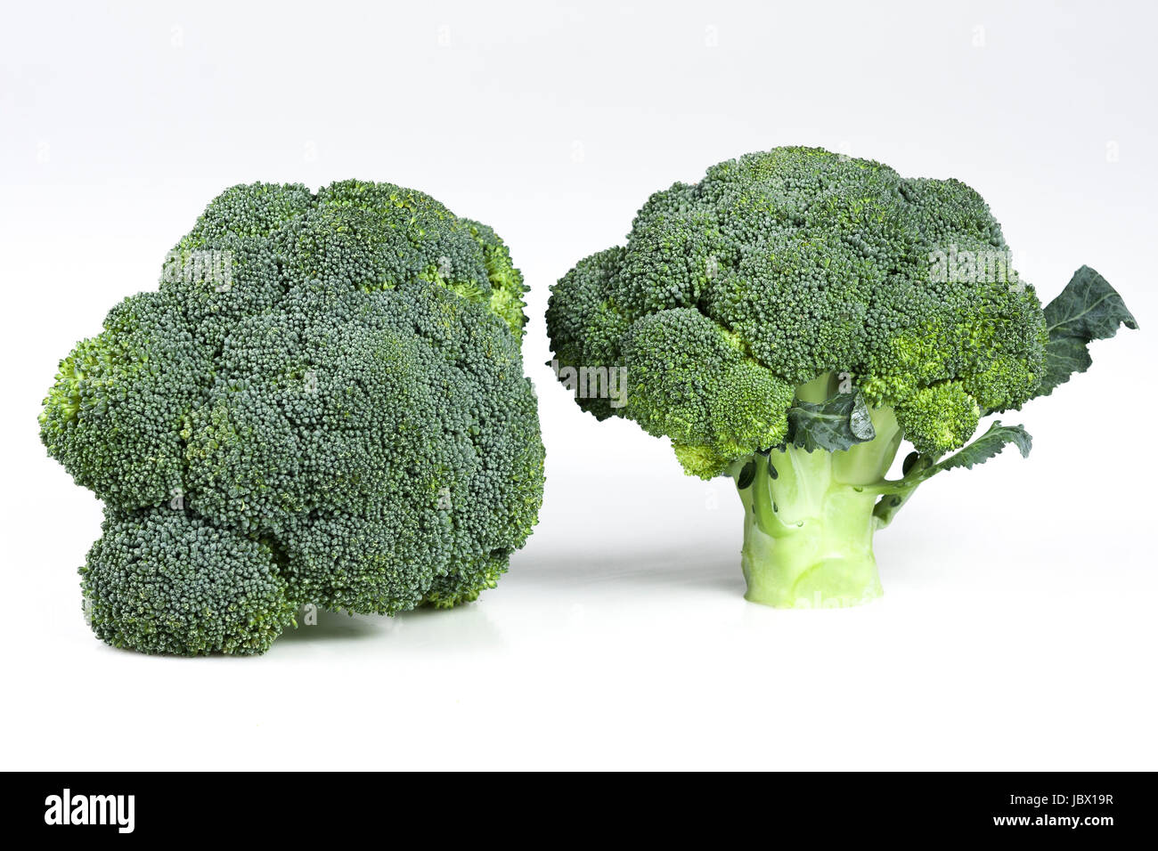Two fresh ripe broccoli heads isolated on white background Stock Photo ...