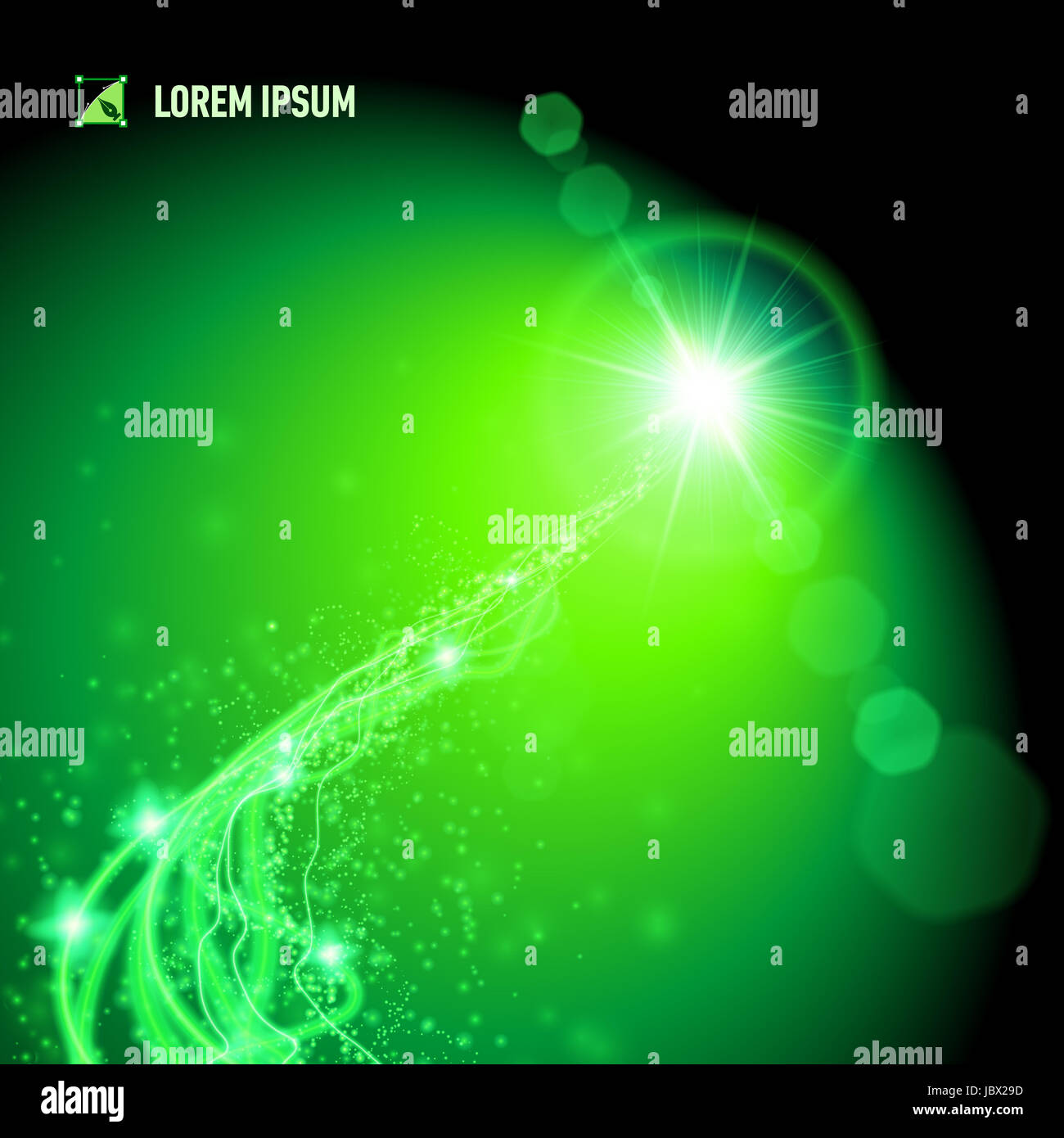 Twisted energy lines coming from a distant green star Stock Photo - Alamy