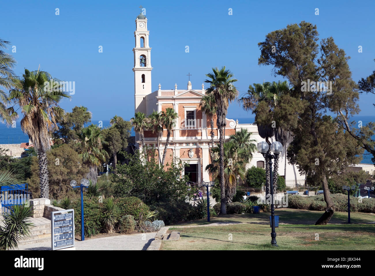 Saint Peter monastery at the Jaffa town, Israel, with mediterranean sea ...