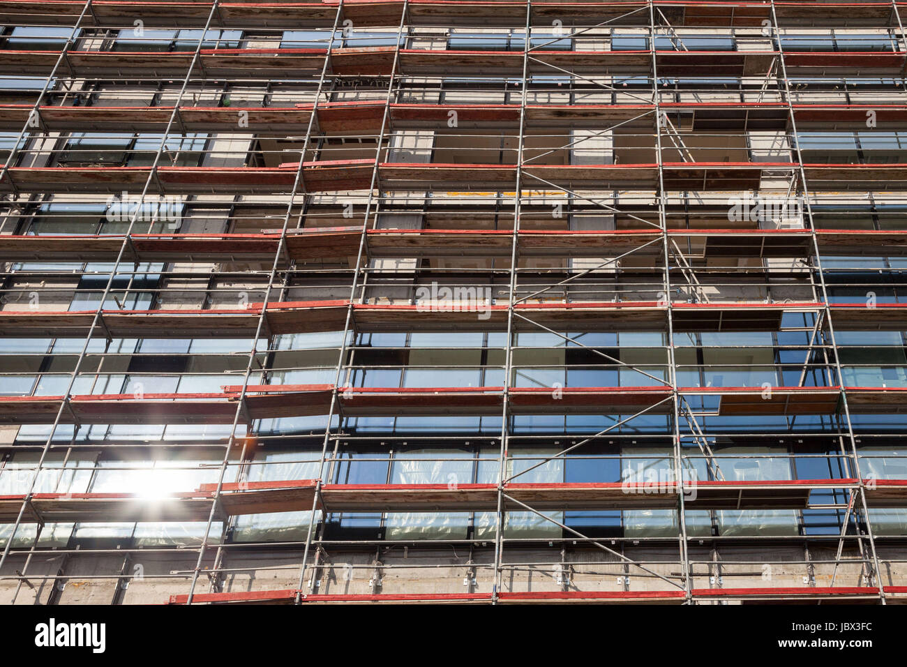 Detail of a Scaffolding on a skyscraper construction site in Belgrade ...