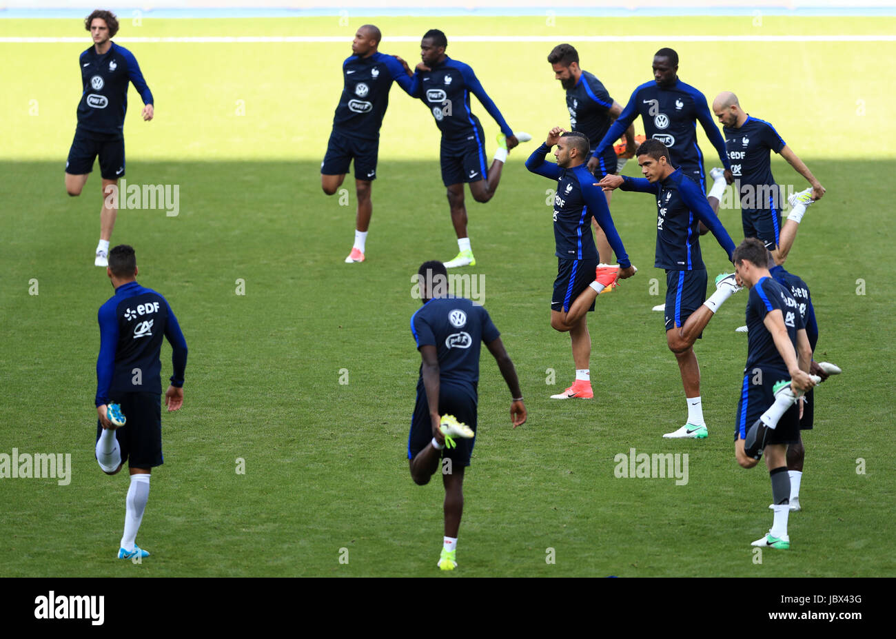 The France team including Dimitri Payet (centre right) train during the ...