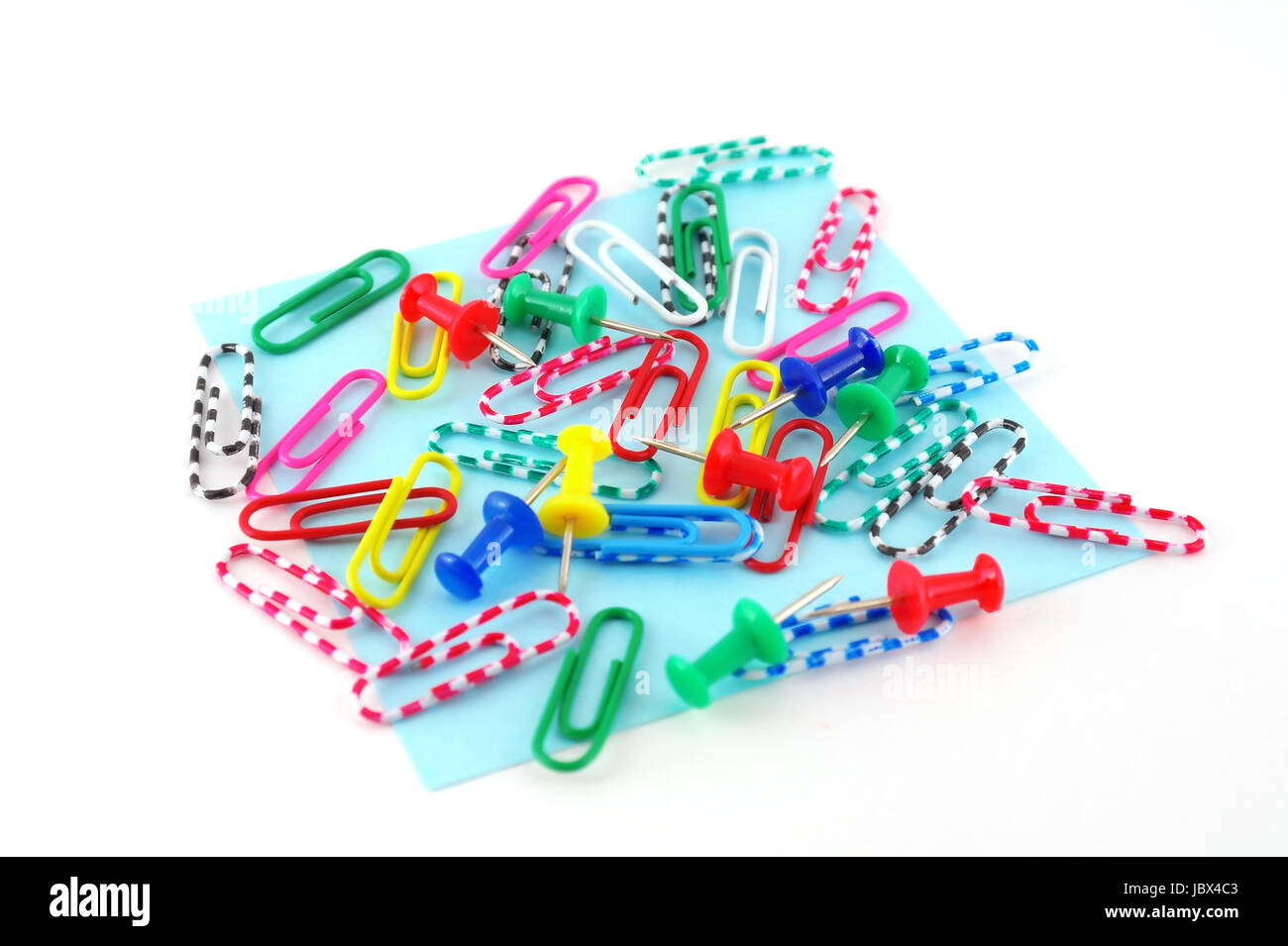 Office clips and push pins for paper on the reminder note Stock Photo ...