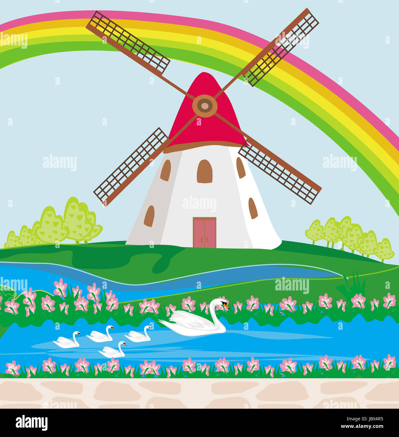 Landscape with windmill Stock Photo - Alamy