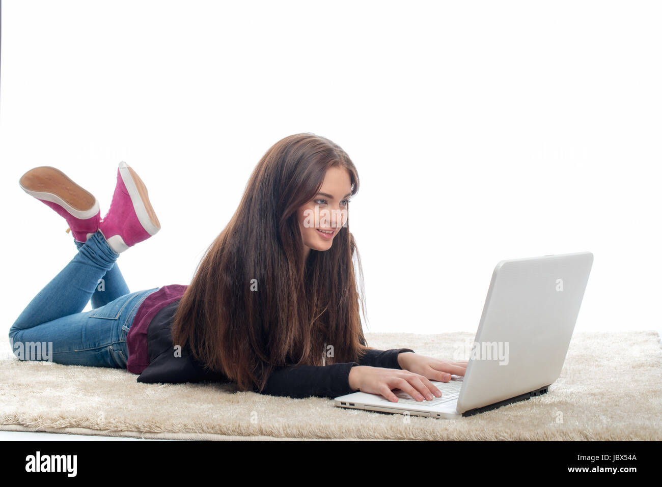 young girl with laptop Stock Photo - Alamy