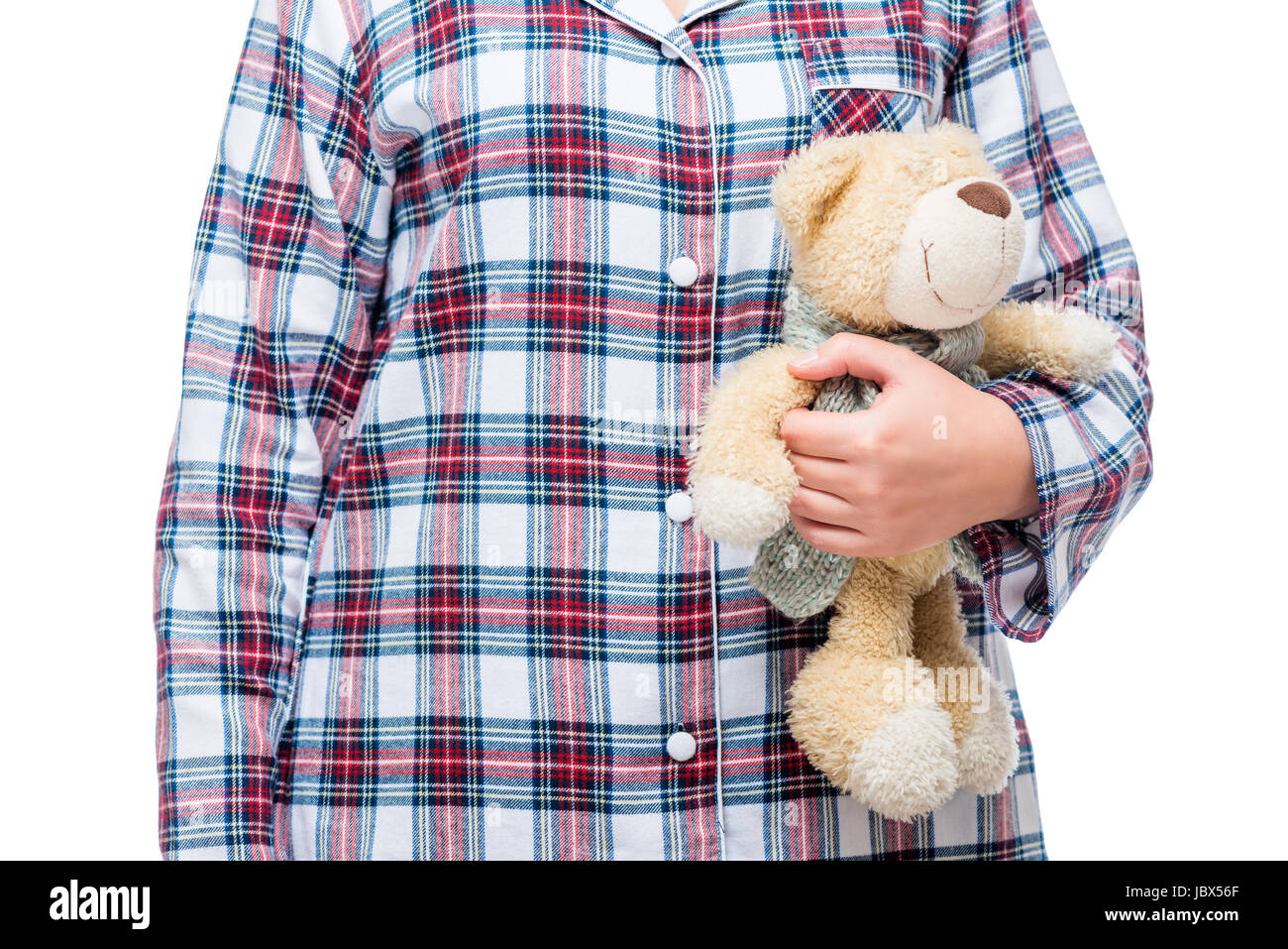 Female hands hugging a teddy bear on a white background Stock Photo - Alamy