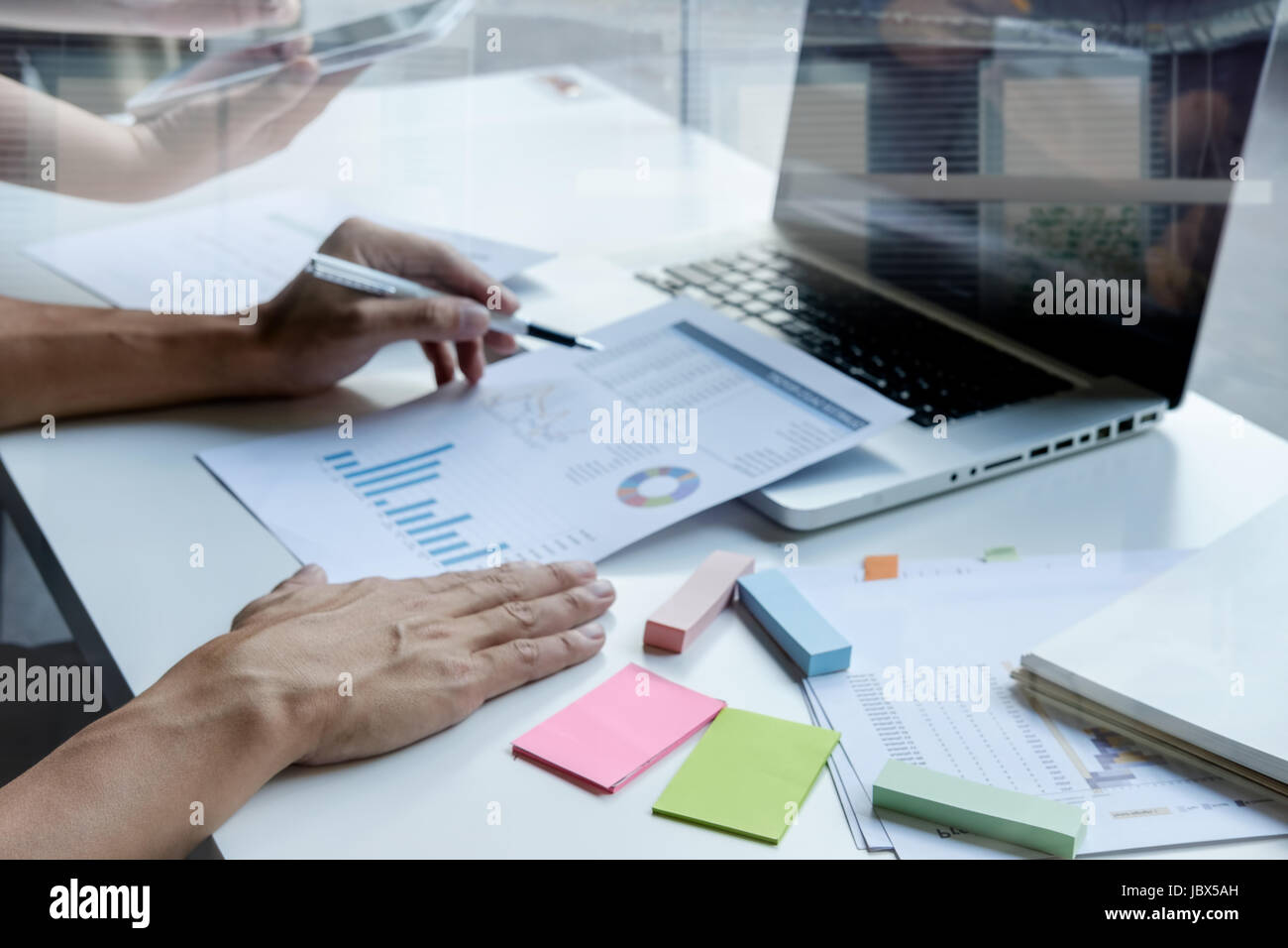 business man with team financial inspector and secretary making report ...