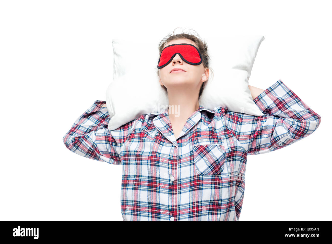 Comfortable pose for sleeping on the back, portrait of a woman in ...