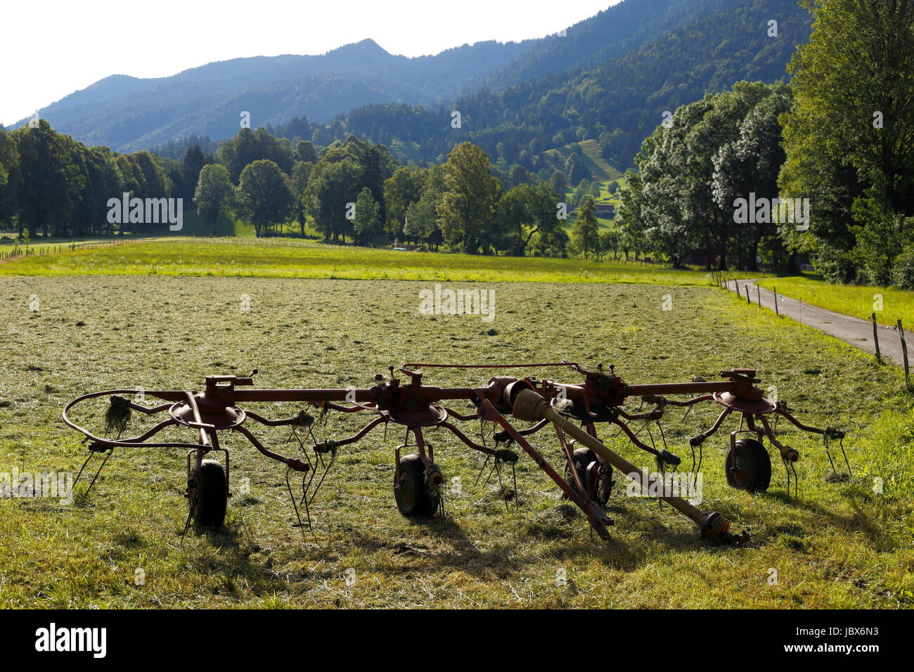 Heuwender auf der Wiese Stock Photo - Alamy