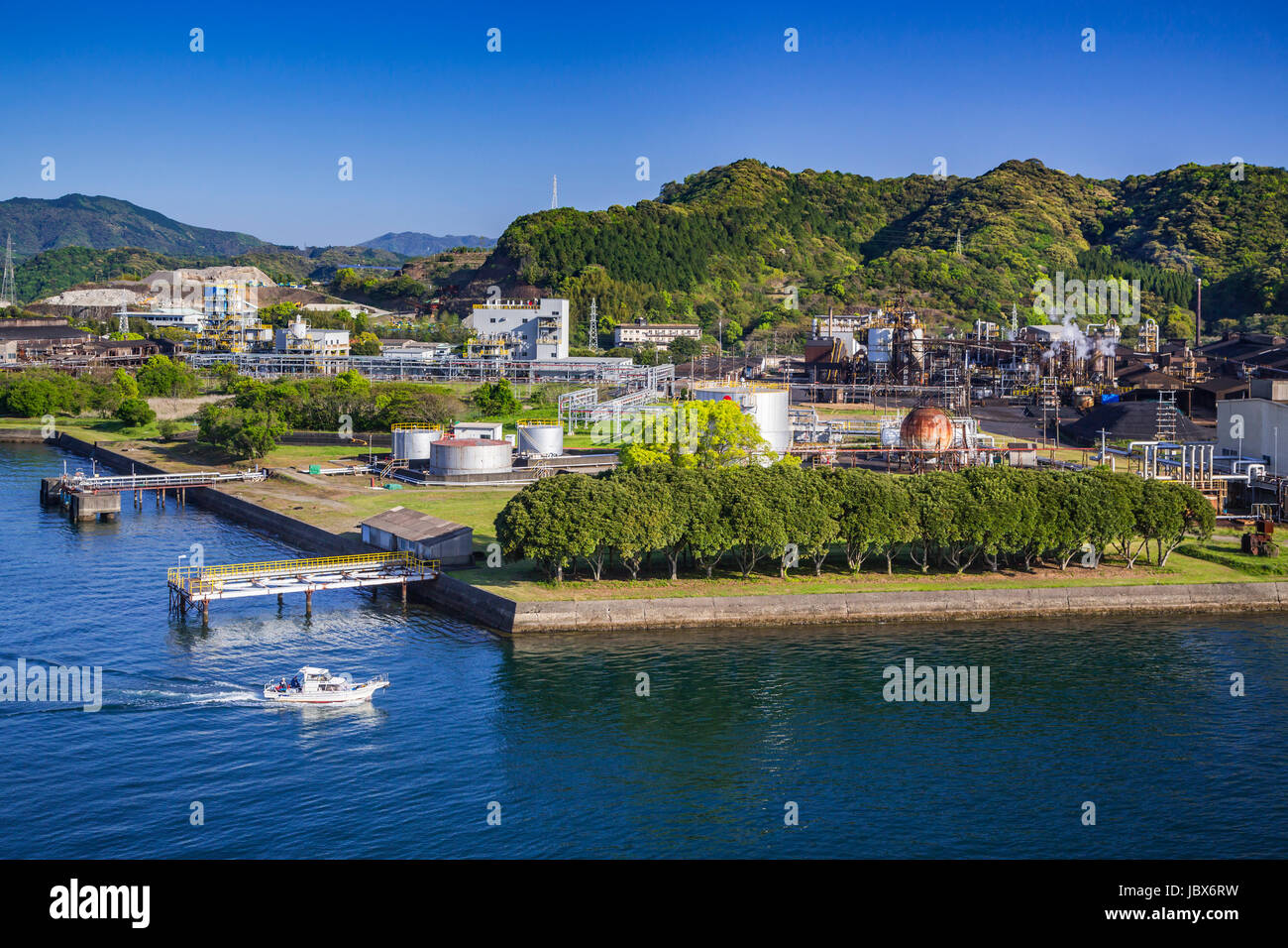 An ore smelter at the Hososhima, Myazaki port, on the eastern coast of ...