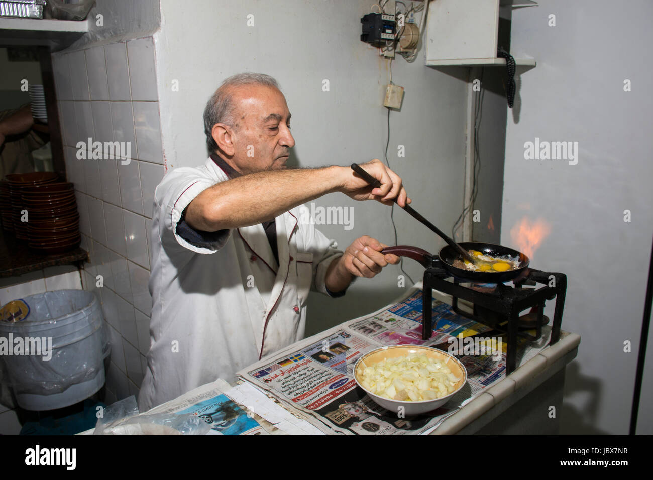 Chef working in a restaurant kitchen Beirut Lebanon Middle East Stock ...