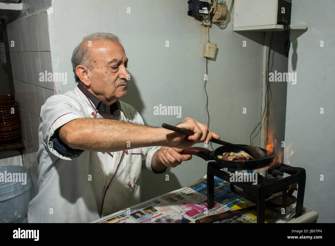 Chef working in a restaurant kitchen Beirut Lebanon Middle East Stock ...