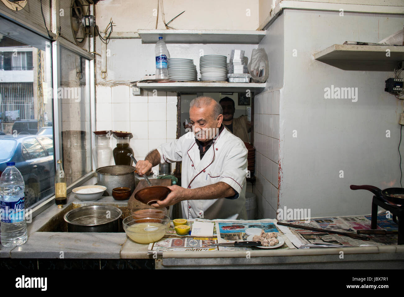 Chef working in a restaurant kitchen Beirut Lebanon Middle East Stock ...