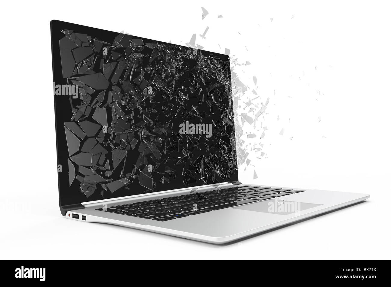 Computer or laptop with broken screen isolated on white background for ...