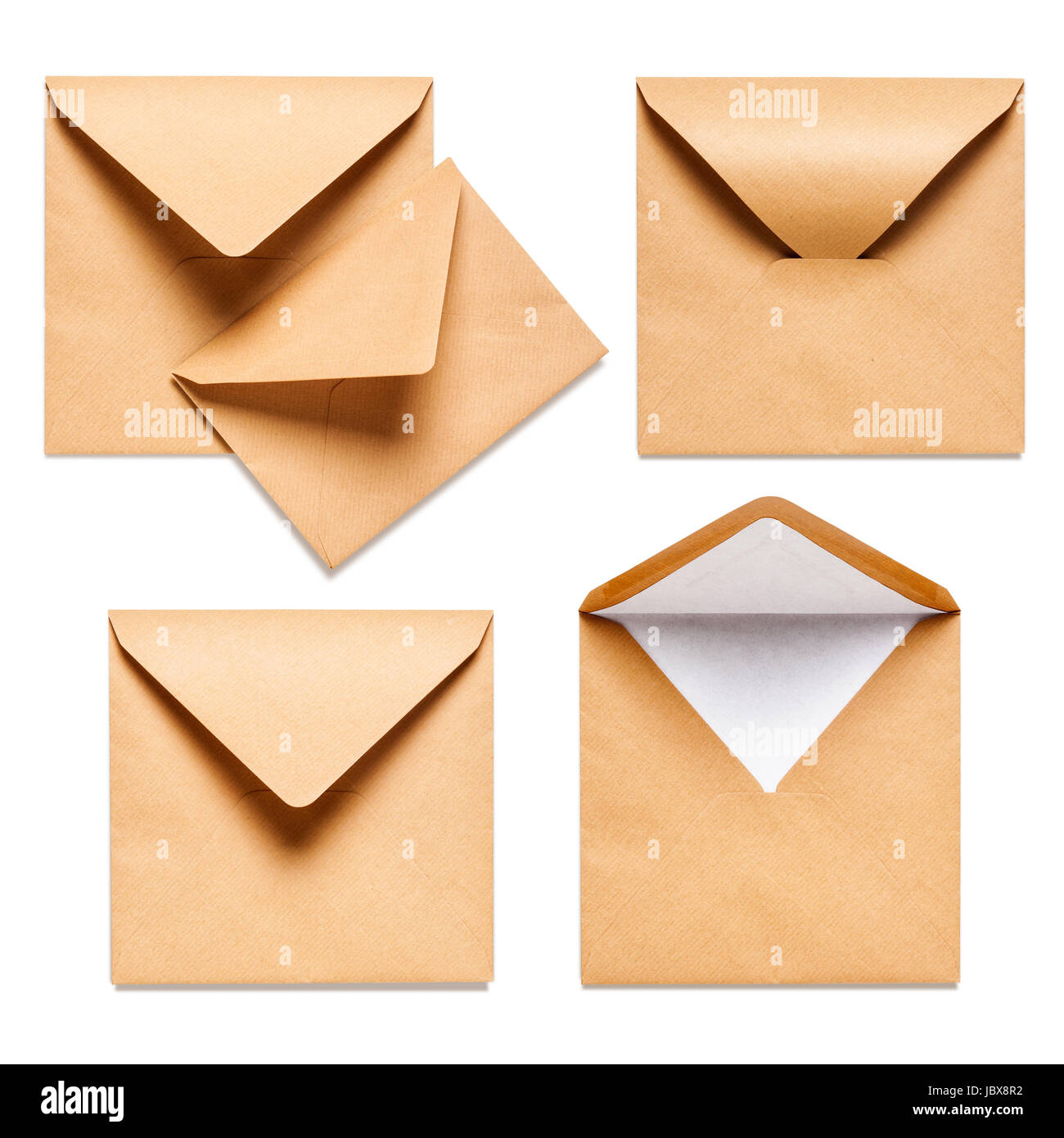Brown square envelopes collection isolated on white background Stock ...