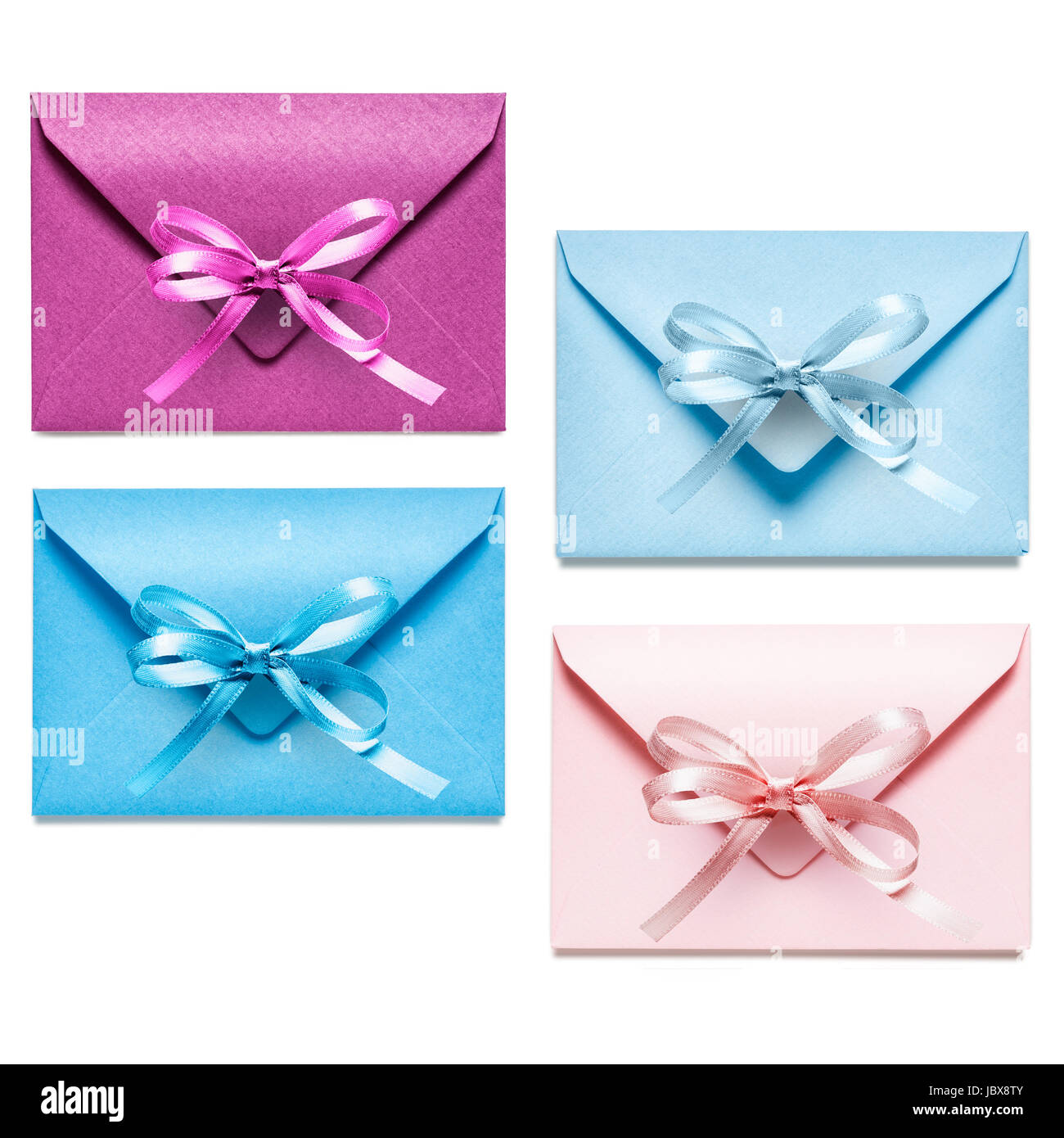 Color envelopes with bow ribbon collection isolated on white background ...
