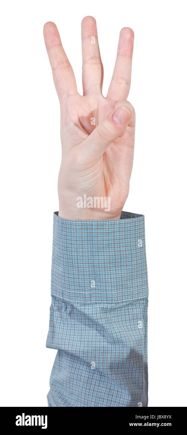 counting three - hand gesture isolated on white background Stock Photo ...