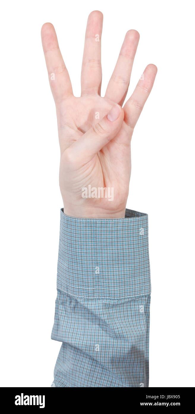 counting four - hand gesture isolated on white background Stock Photo ...