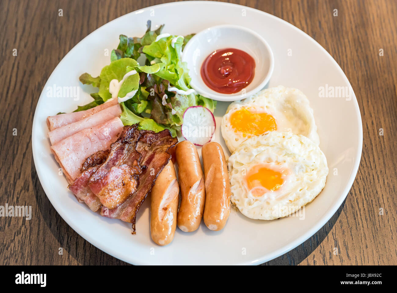 Breakfast Bacon and ham set with fried egg Stock Photo - Alamy