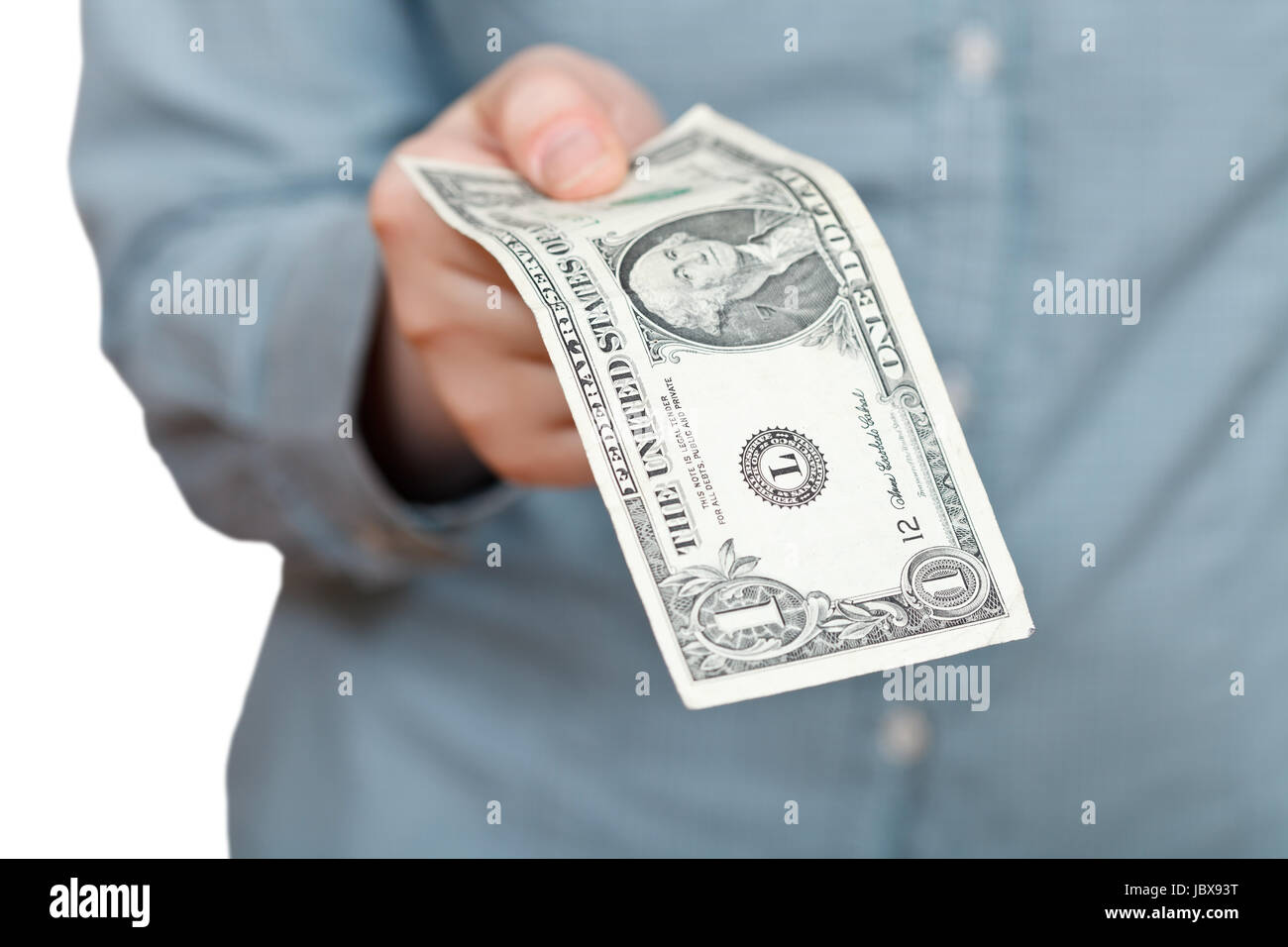 one dollar banknote in hand close up Stock Photo - Alamy