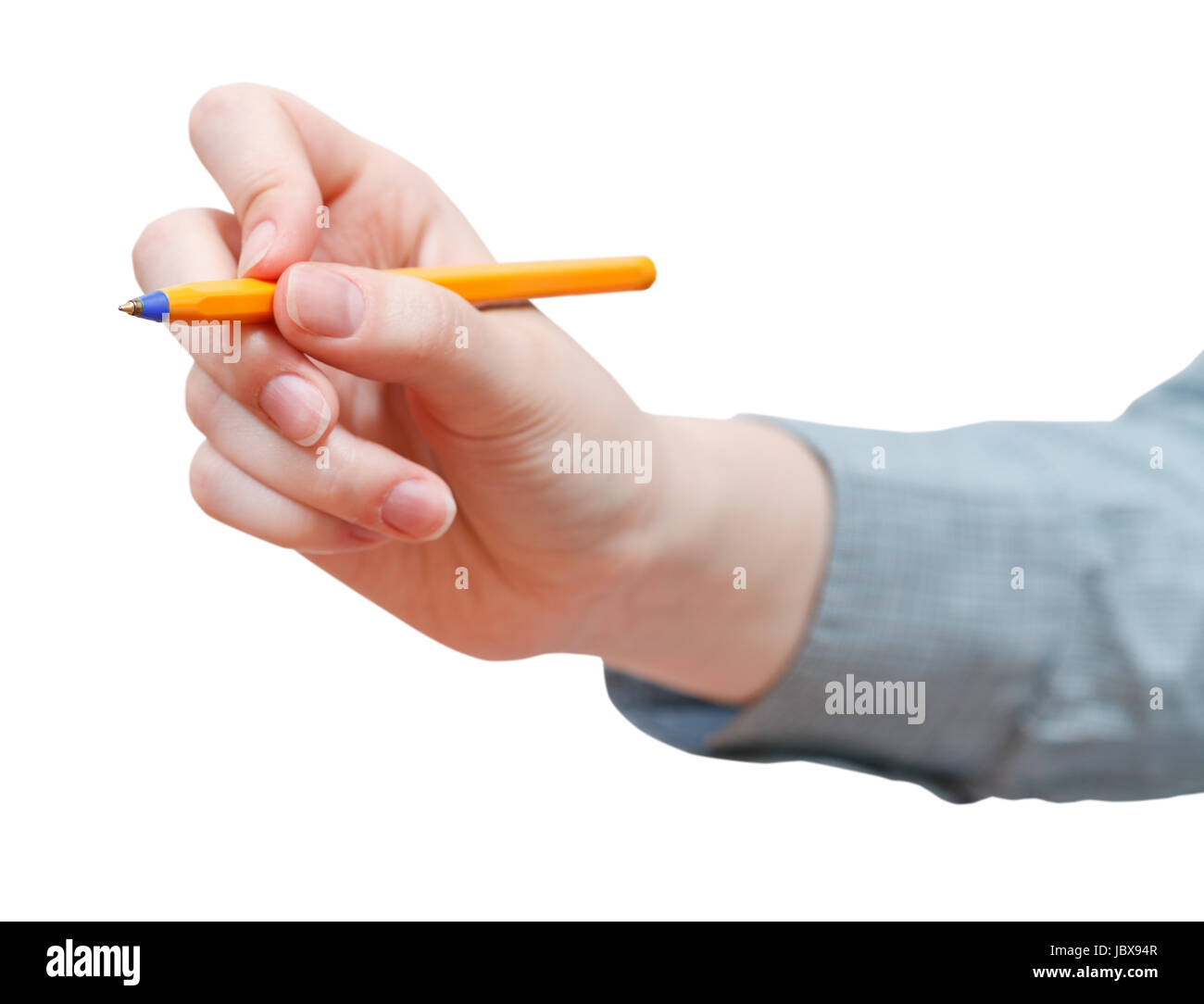 female hand writing by pen isolated on white background Stock Photo - Alamy