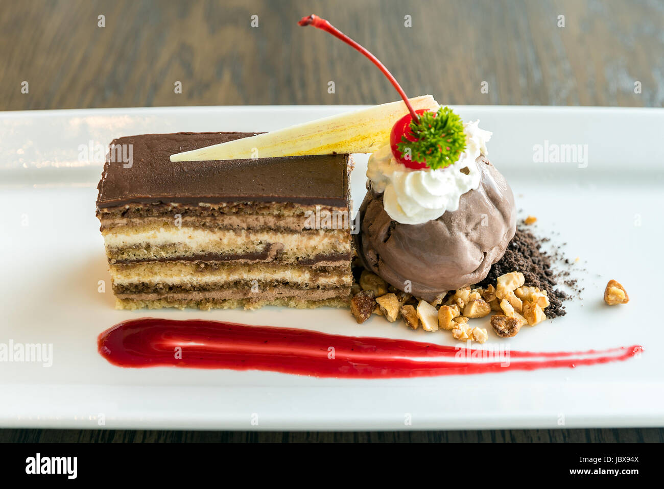 Opera cake with chocolate ice cream Stock Photo - Alamy