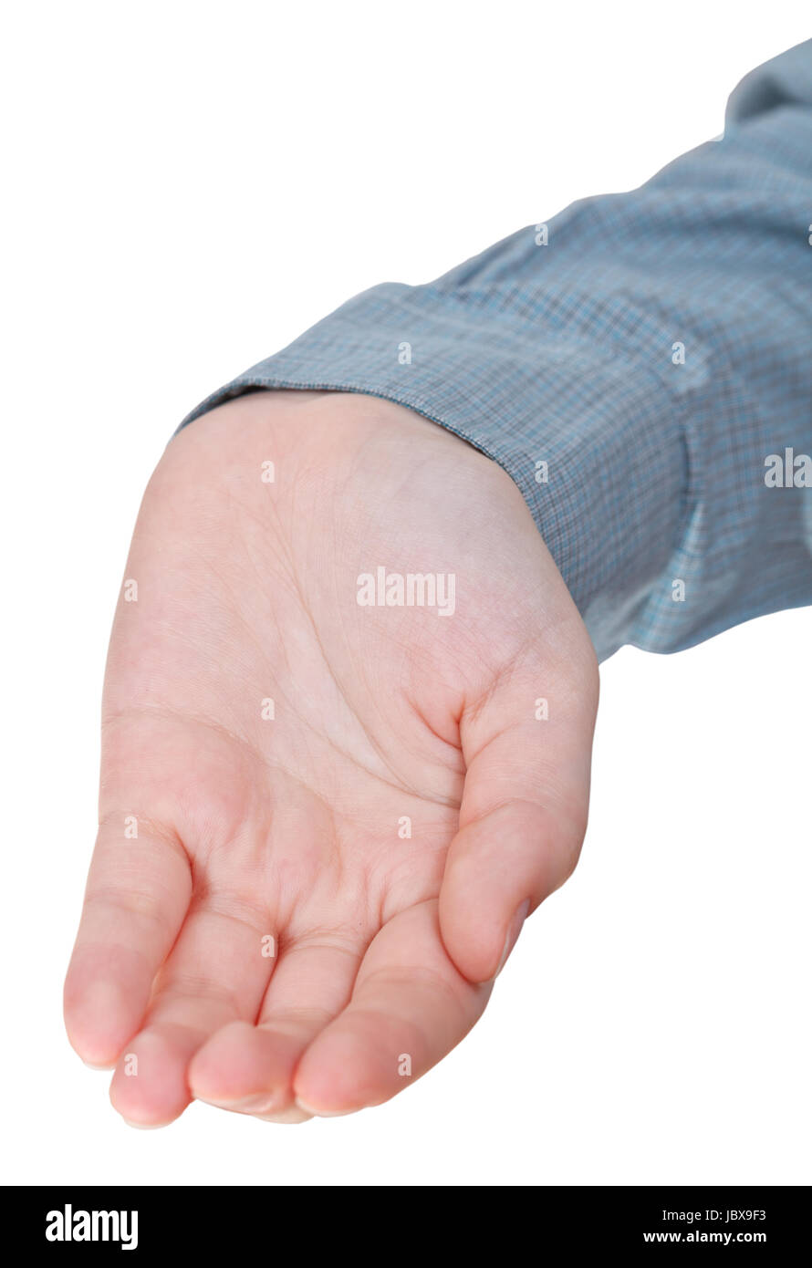 front view of hollow palm hand gesture isolated on white background ...