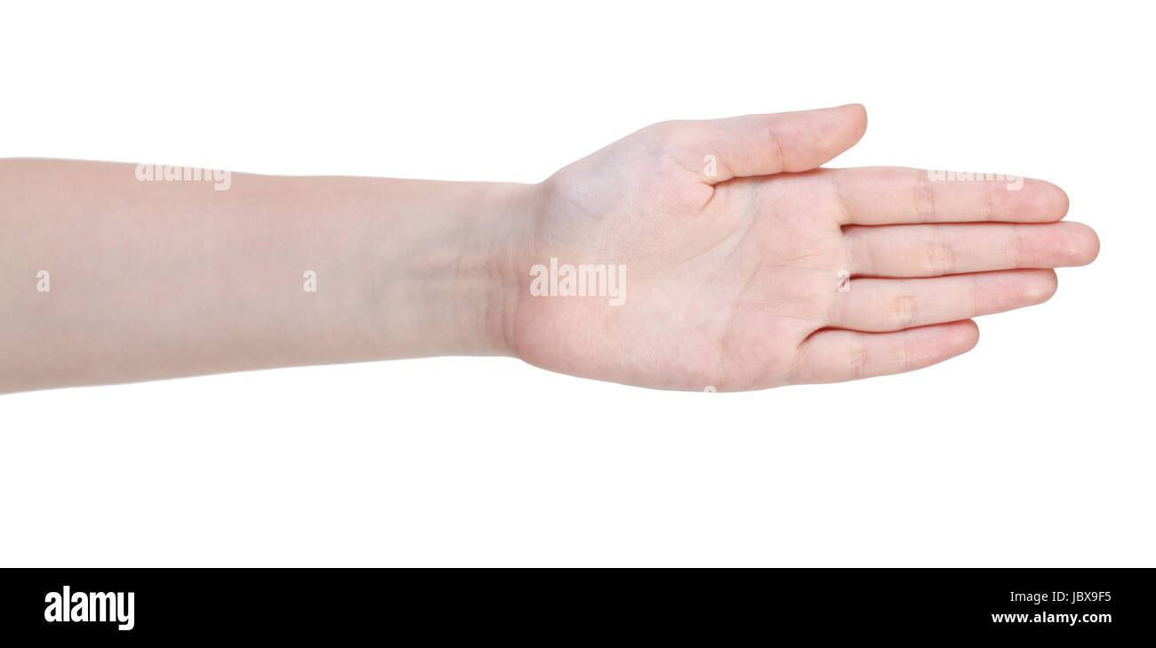 open straight five fingers hand gesture isolated on white background ...