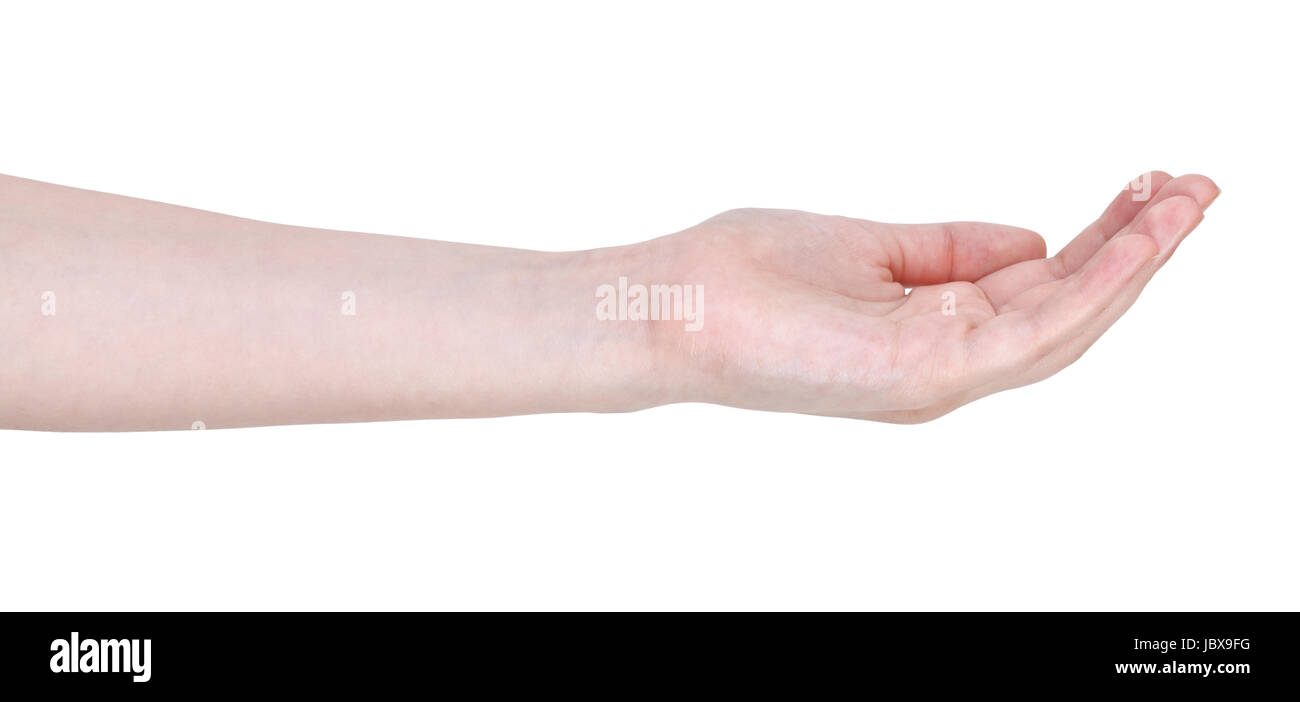 cupped palm hand gesture isolated on white background Stock Photo - Alamy
