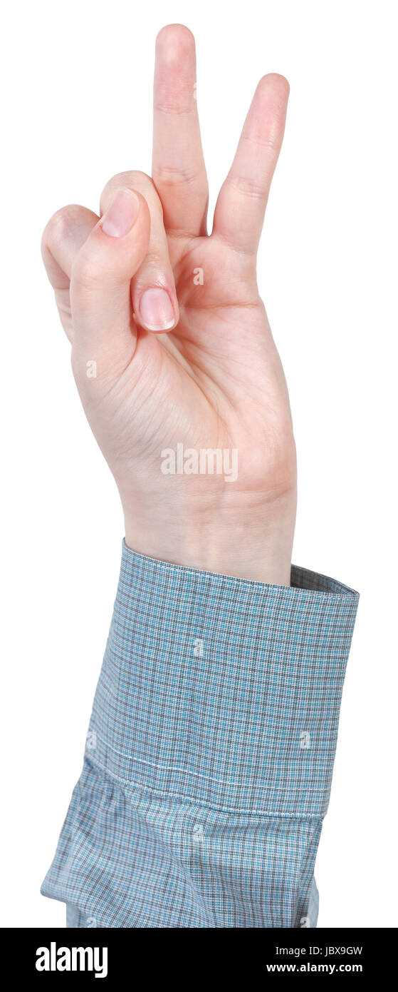 two count on fingers - hand gesture isolated on white background Stock ...