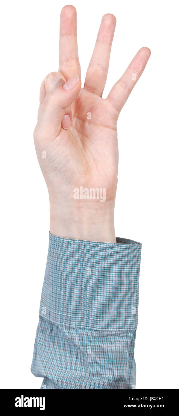 three count on fingers - hand gesture isolated on white background ...