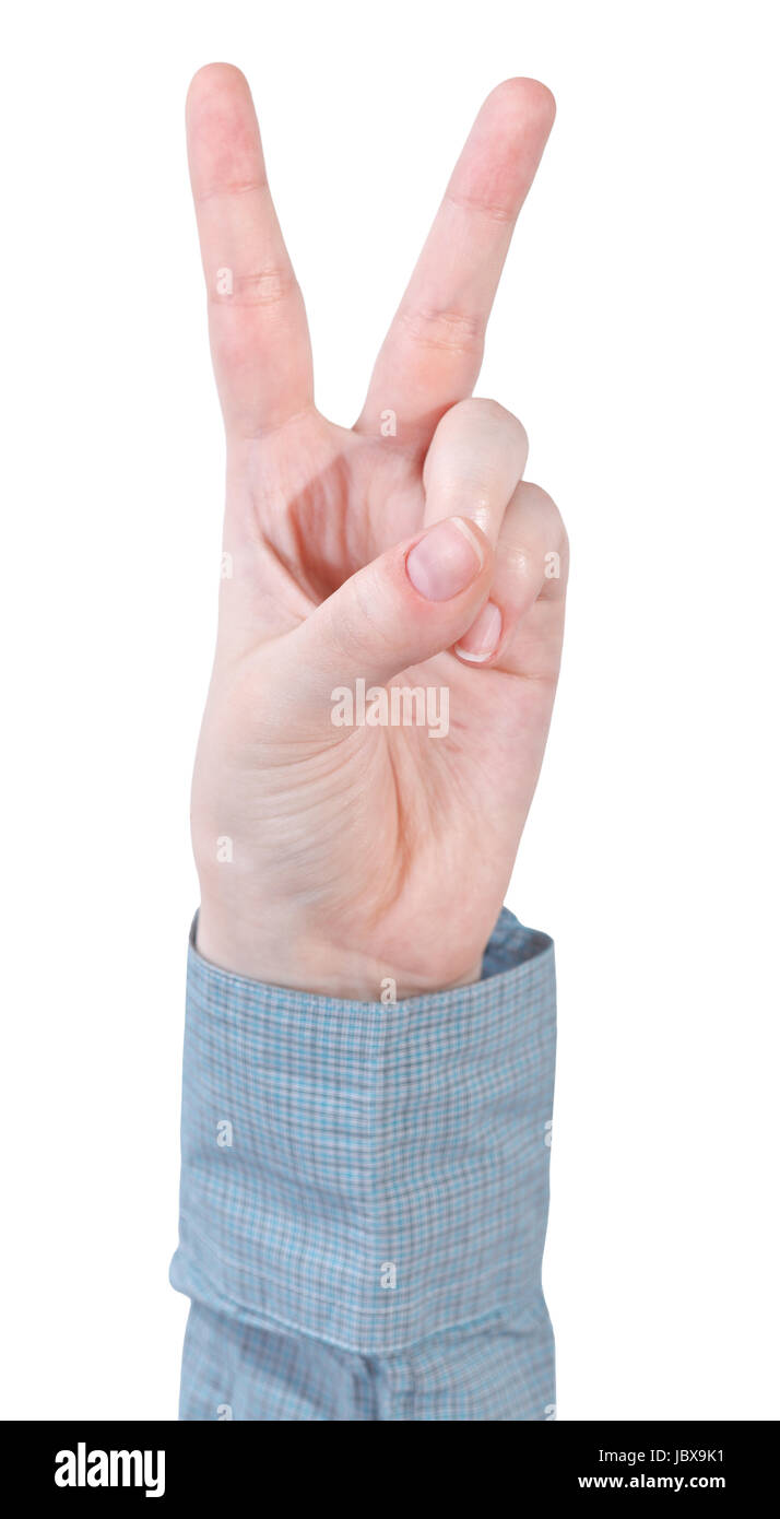 victory sign - hand gesture isolated on white background Stock Photo ...