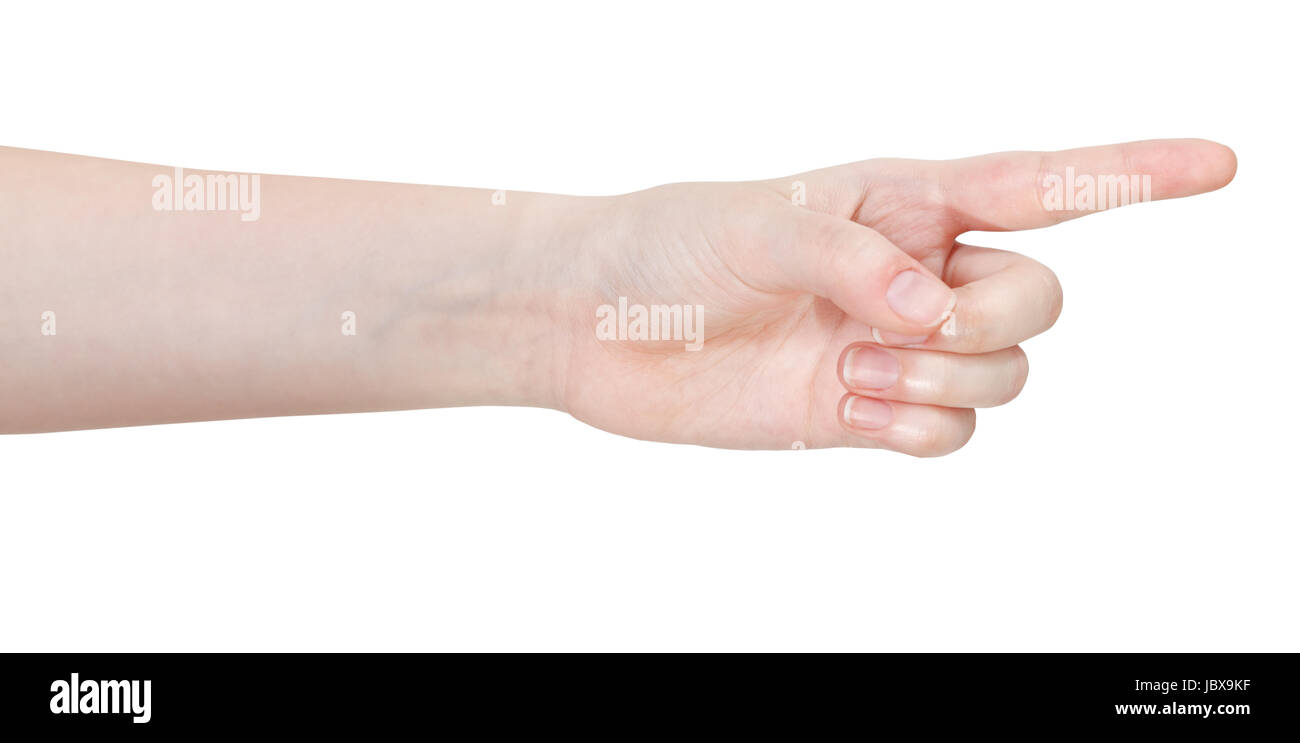 side view of pointing forefinger - hand gesture isolated on white ...
