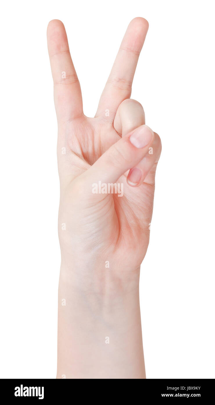 finger counting two - hand gesture isolated on white background Stock ...