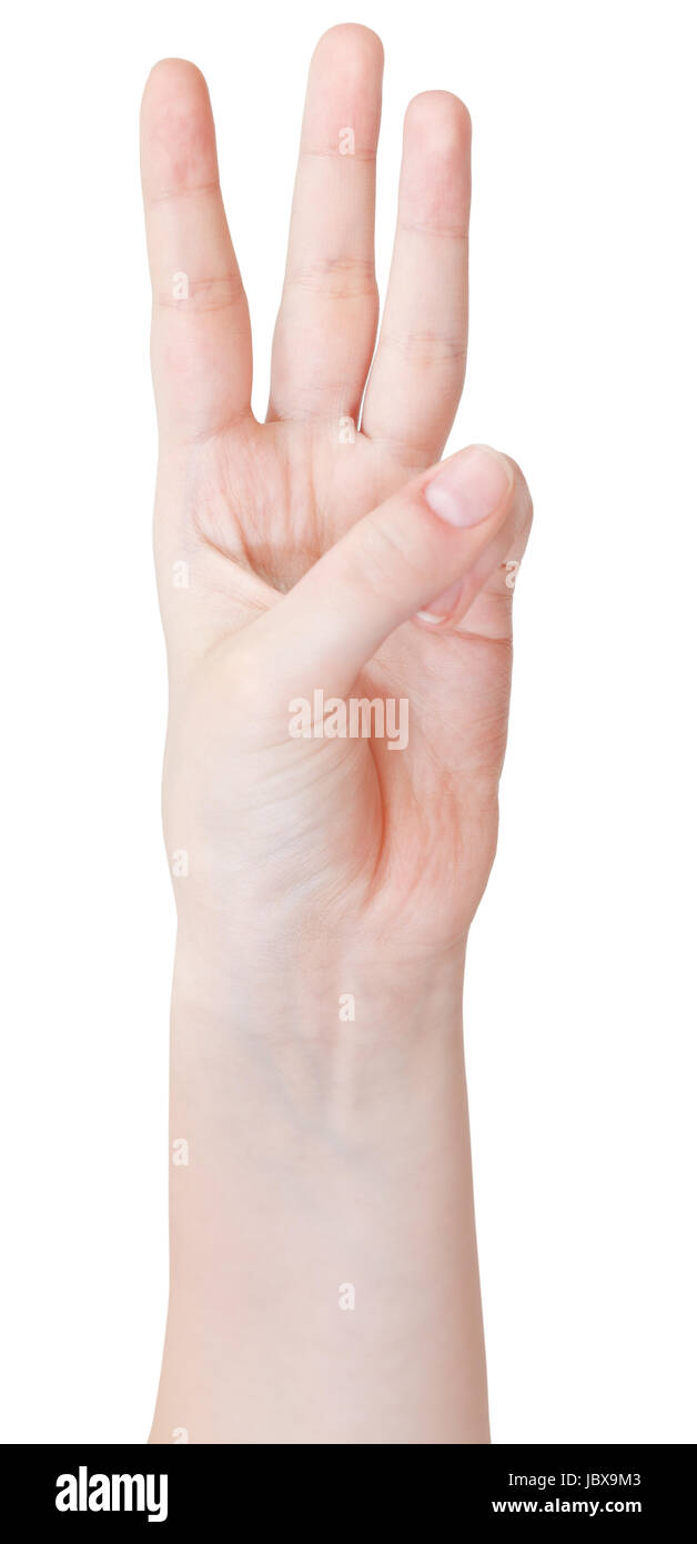 finger counting three - hand gesture isolated on white background Stock Photo - Alamy