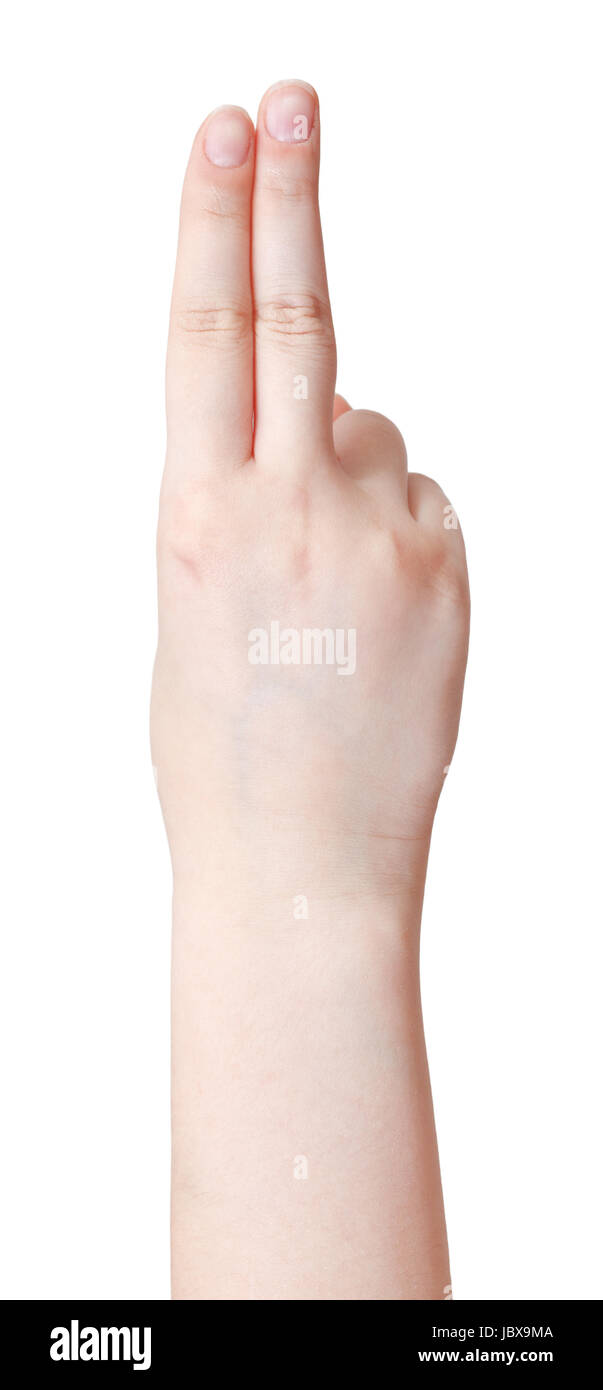 two fingers counting - hand gesture isolated on white background Stock ...