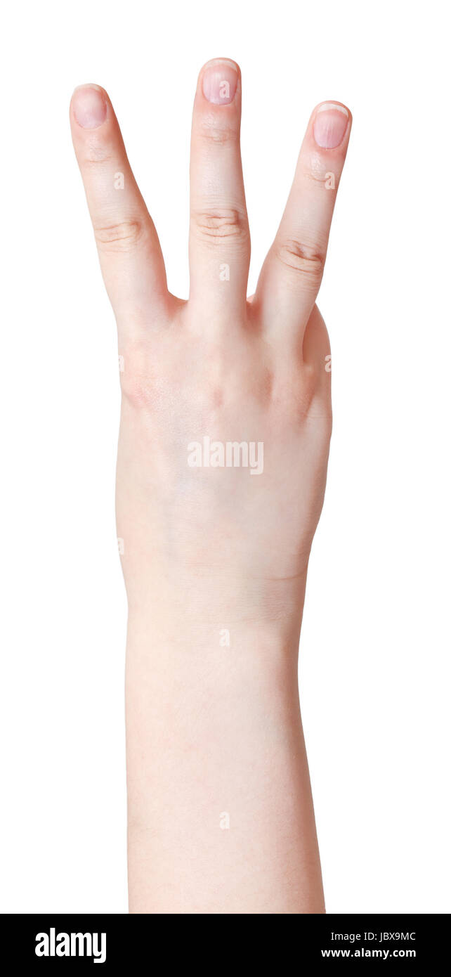 account three - hand gesture isolated on white background Stock Photo - Alamy