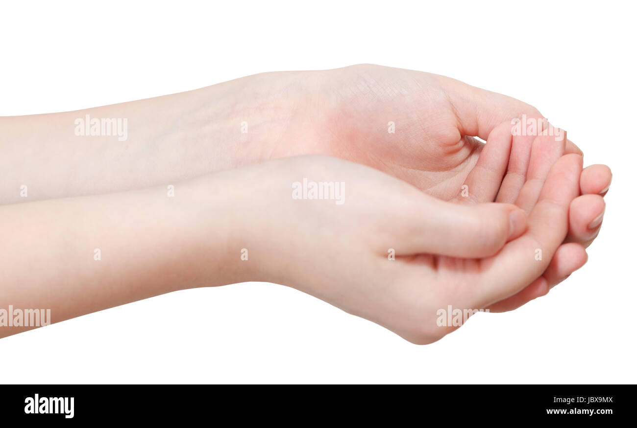 two hollow palms - hand gesture isolated on white background Stock ...