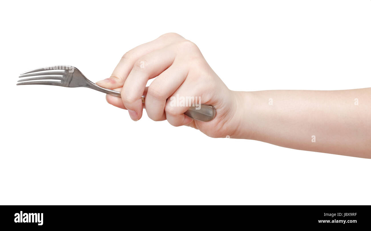 fork in hand isolated on white background Stock Photo - Alamy