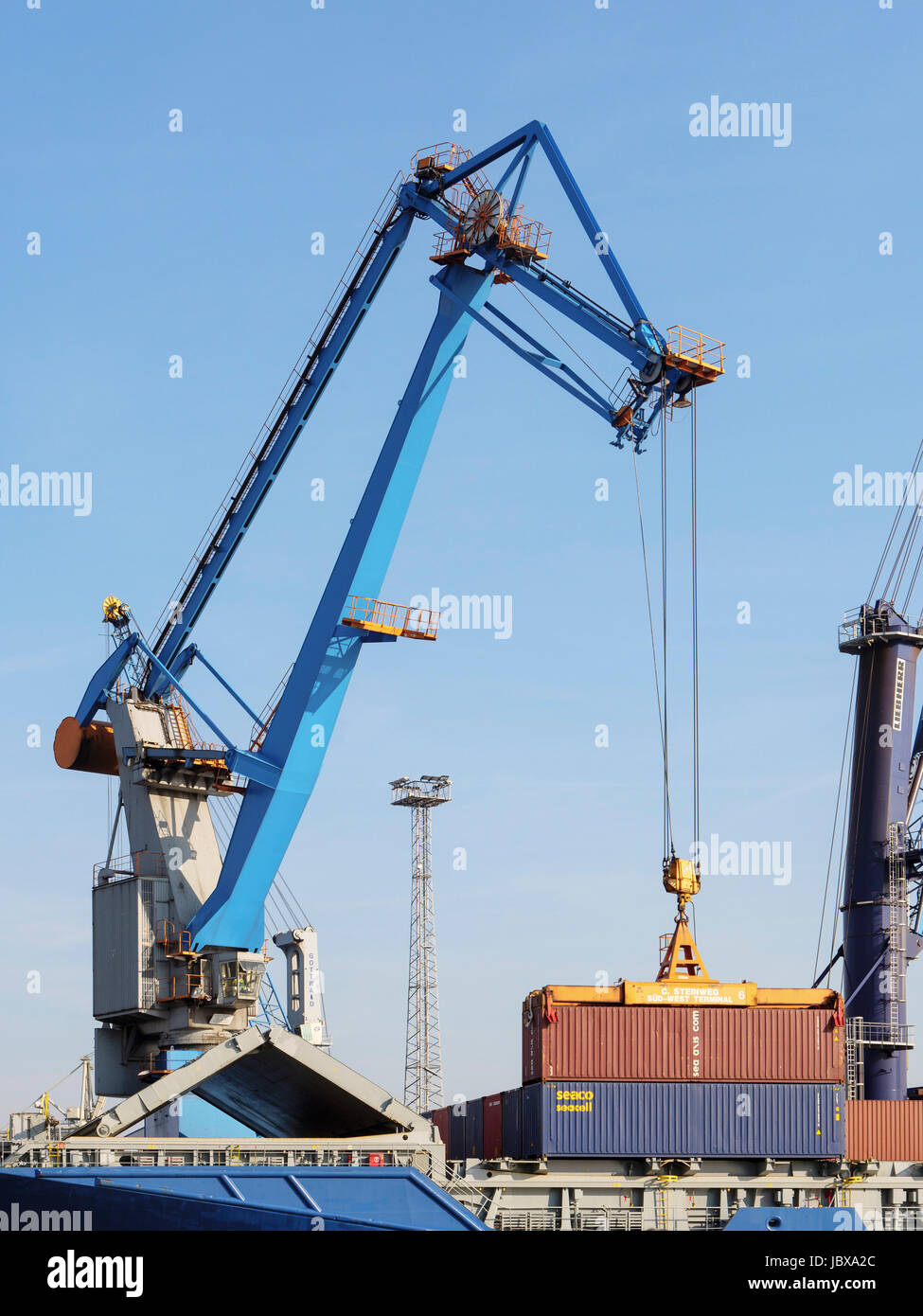 off loading of a Container-ship at-Brauer-Quai, port of , Hamburg ...