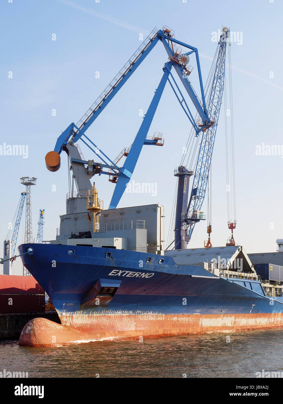 off loading of a Container-ship at-Brauer-Quai, port of , Hamburg ...