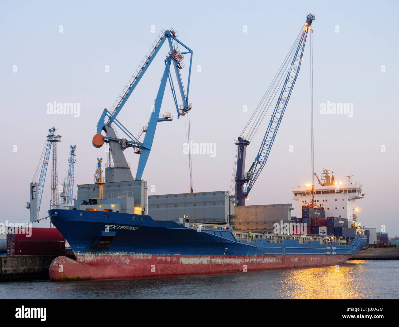 off loading of a Container-ship at-Brauer-Quai, port of , Hamburg ...