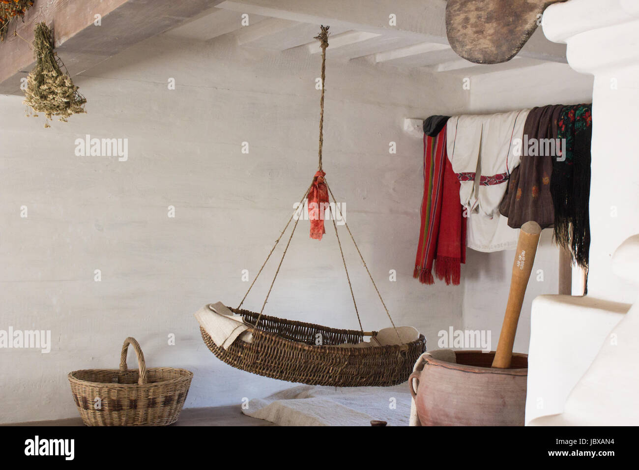 interior of the medieval country side peasant traditional ethnic clay ...