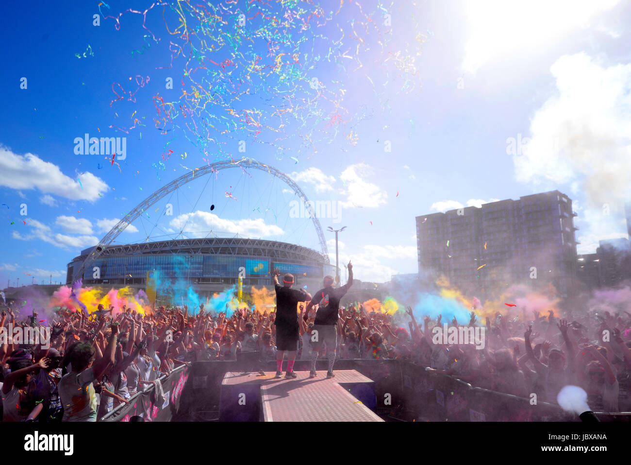 Color Run London, at Wembley Park. Finish Festival Stage Stock Photo ...