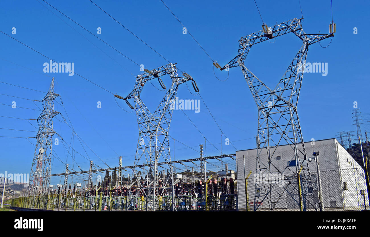 High voltage electricity towers Stock Photo - Alamy