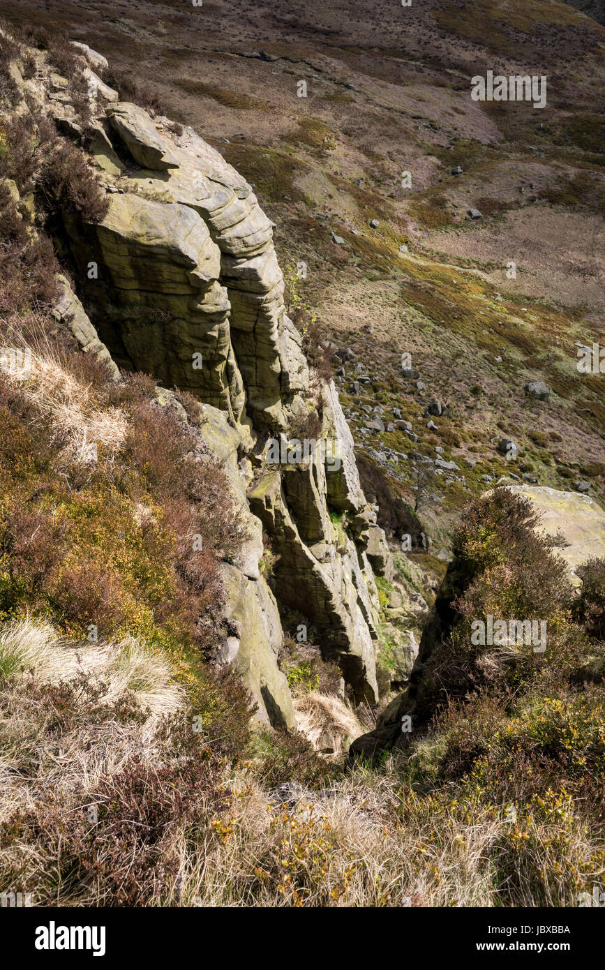 The steep hillside at Laddow rocks on the Pennine way above Crowden ...
