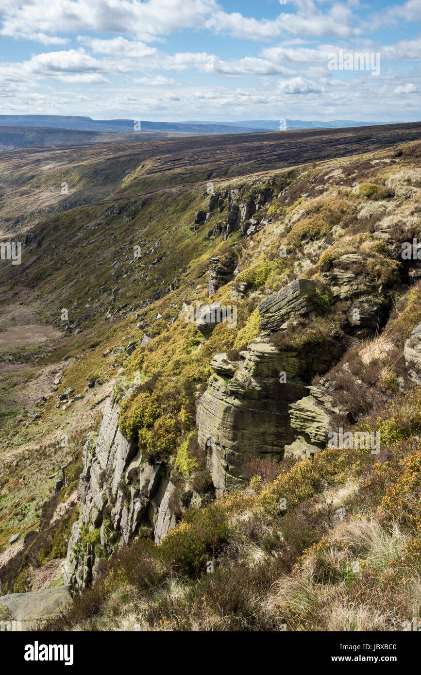 The steep hillside at Laddow rocks on the Pennine way above Crowden ...