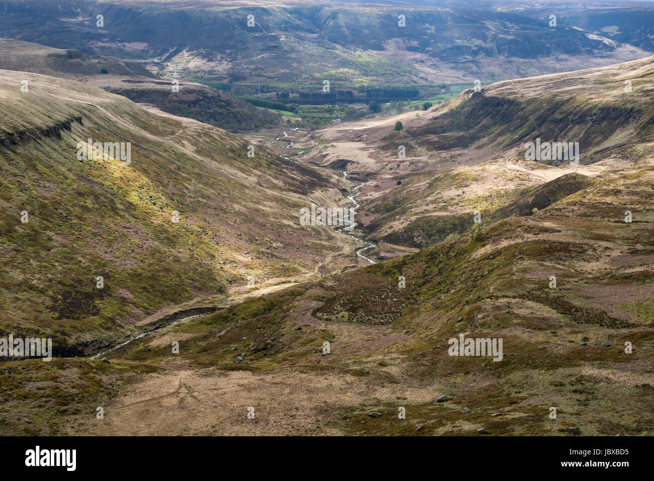 View of Crowden Clough from Laddow rocks, North Derbyshire, England ...
