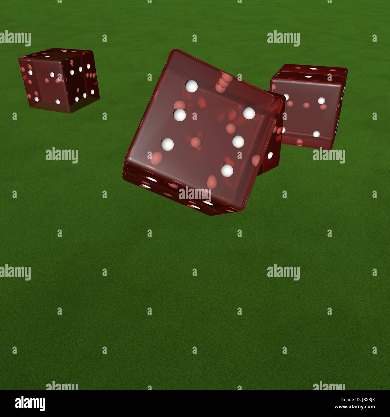 Rolling dice over green carpet, 3d render Stock Photo - Alamy